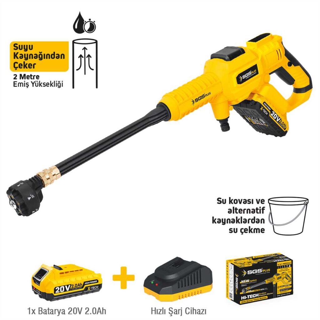 SGS5410 AKÜLÜ BASINÇLI YIKAMA MAKİNESİ SETİ 30BAR 435PSI 1*2.0Ah ...